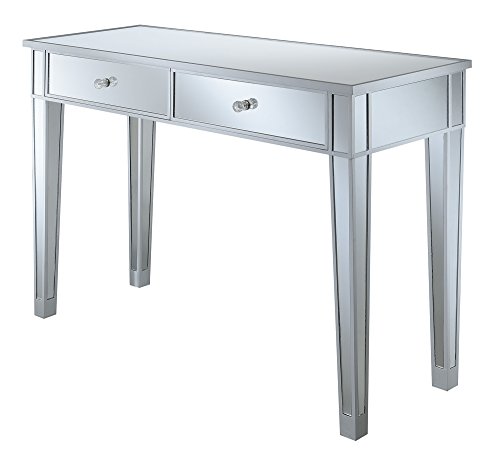 Convenience Concepts Gold Coast Mirrored Desk 42" - Console Table with 2 Drawers for Storage in Living Room, Office, Silver/Mirror