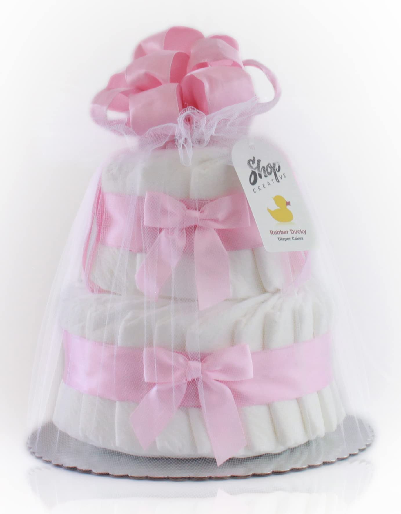Classic Pastel Baby Shower Diaper Cake (2 Tier, Pink)