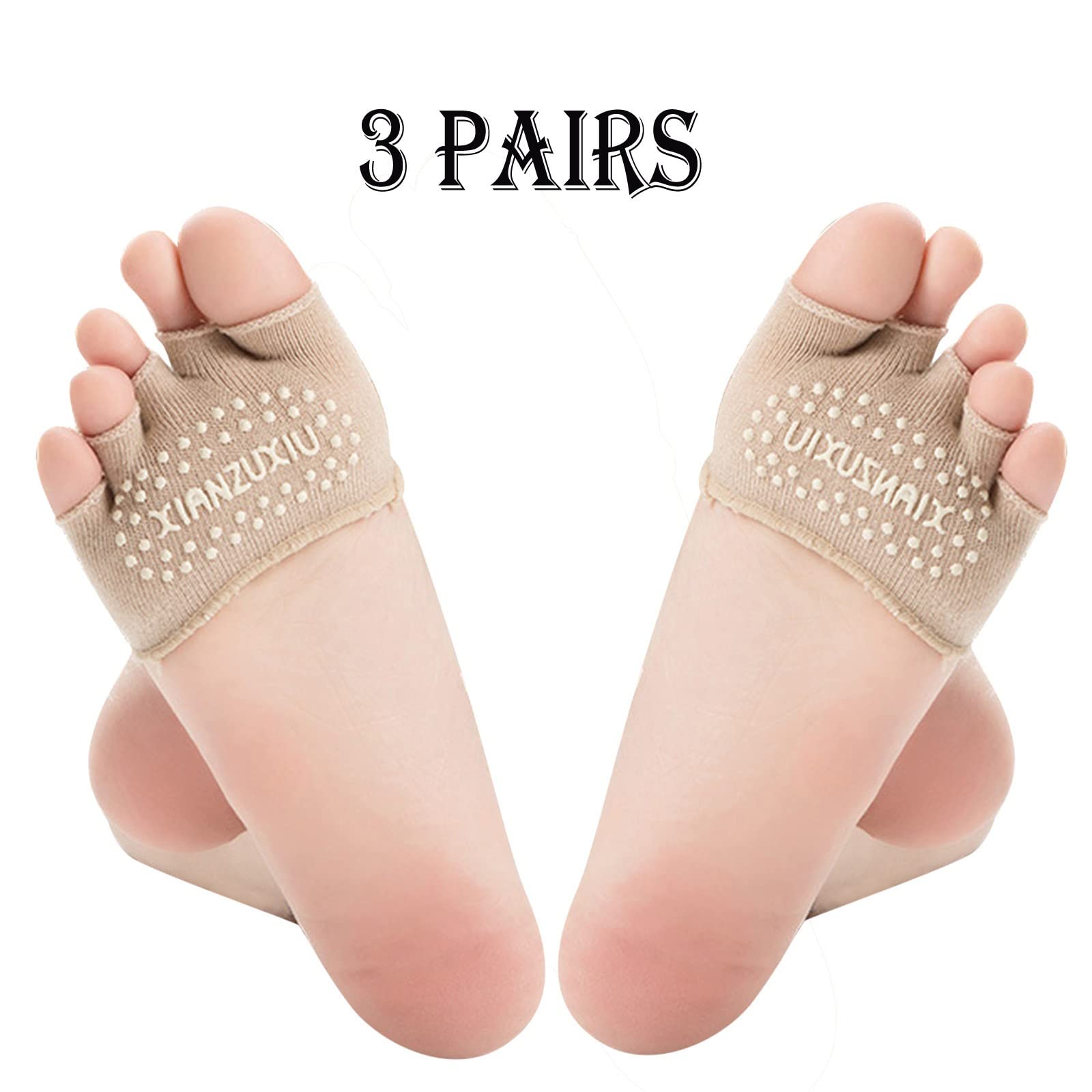 3 Pairs Women Yoga Sport Non Slip Open Toes Socks Half Grip Heel Five Finger Socks A37