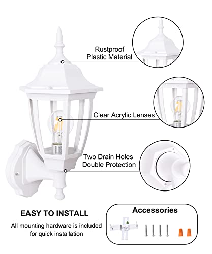 FUDESY Outdoor Wall Lantern, Exterior Waterproof Wall Sconce Light Fixture, White Front Porch Light Wall Mount for Garage, Patio, Yard, FDS2542EW (Bulb Included) 2-Pack