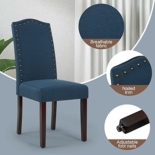 LSSPAID Dining Chairs Set of 4, High Back Fabric Upholstered Parsons Dining Room Chairs, Nail Head Trim Dining Chair, Turquoise