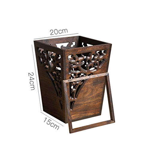 Liex- Waste Paper Basket Kitchen Trash Can, Multi-Functional Teak with Card Strip (Retro Waste Bin Flower Bucket Storage Box), Suitable for Bedroom Hotel (Size: 15 × 20 × 24cm)
