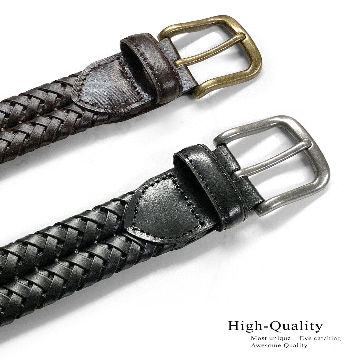 20150 Braided Belt Genuine Leather Braided Woven Casual Dress Belt 1-1/4"(32mm) Wide (Black, 36)