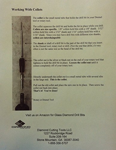 DrillGlass 1/16" Cylinder Drill Bits On A 1/8" Shank | Fits Your Rotary Tool Compatible with Dremel | Bag of 10, for Glass and Jewelry (11618RB)