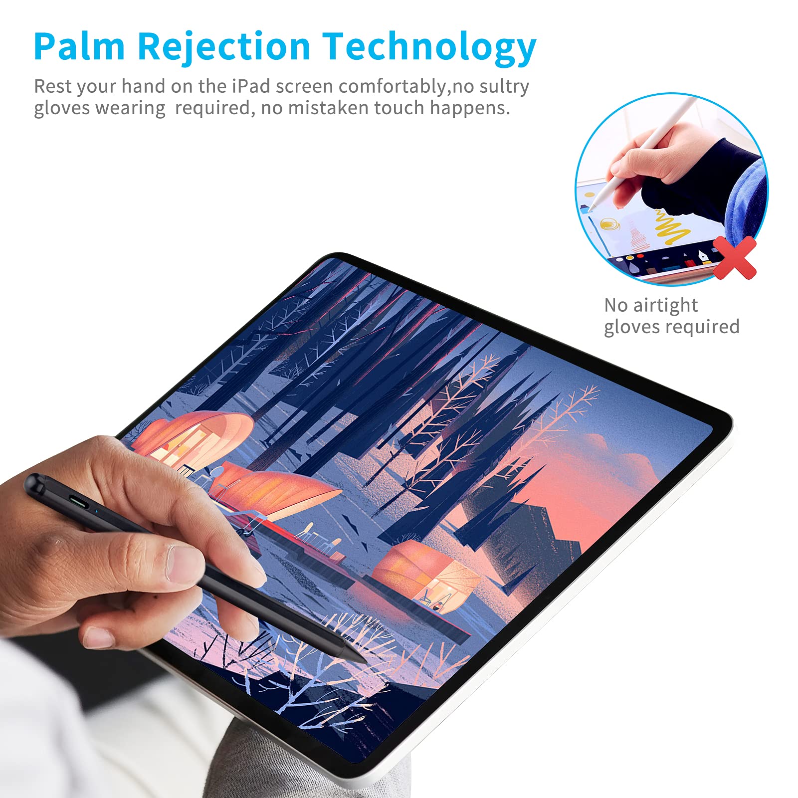 Stylus Pencil for Apple iPad 10.2" 11th/10th/9th/8th/7th/6th Generation Pen,Active Touch Pen with 1.5mm High Sensitive Fine Tip Stylus Compatible with Apple iPad 10.2" 11/10/9/8/7/6 Generation,Black