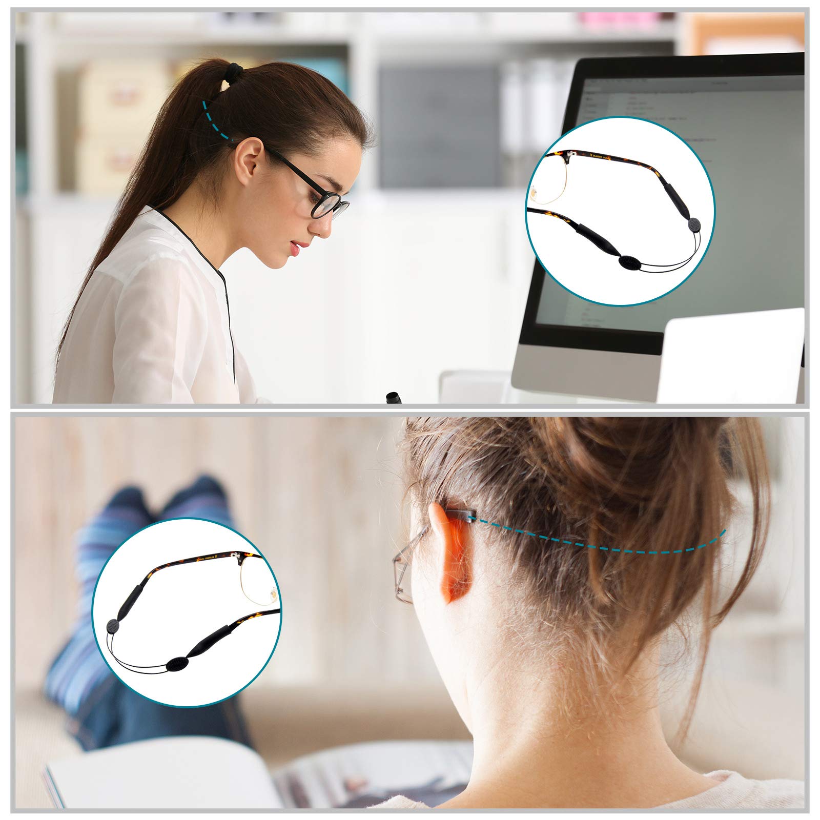 2pcs Eyeglasses Holder Strap, Sunglasses Strap, Eyewear Retainer, Sports String Retainer, Adjustable from 9.2" to 14β, with Glass Cleaning Cloth and Screwdriver, Black