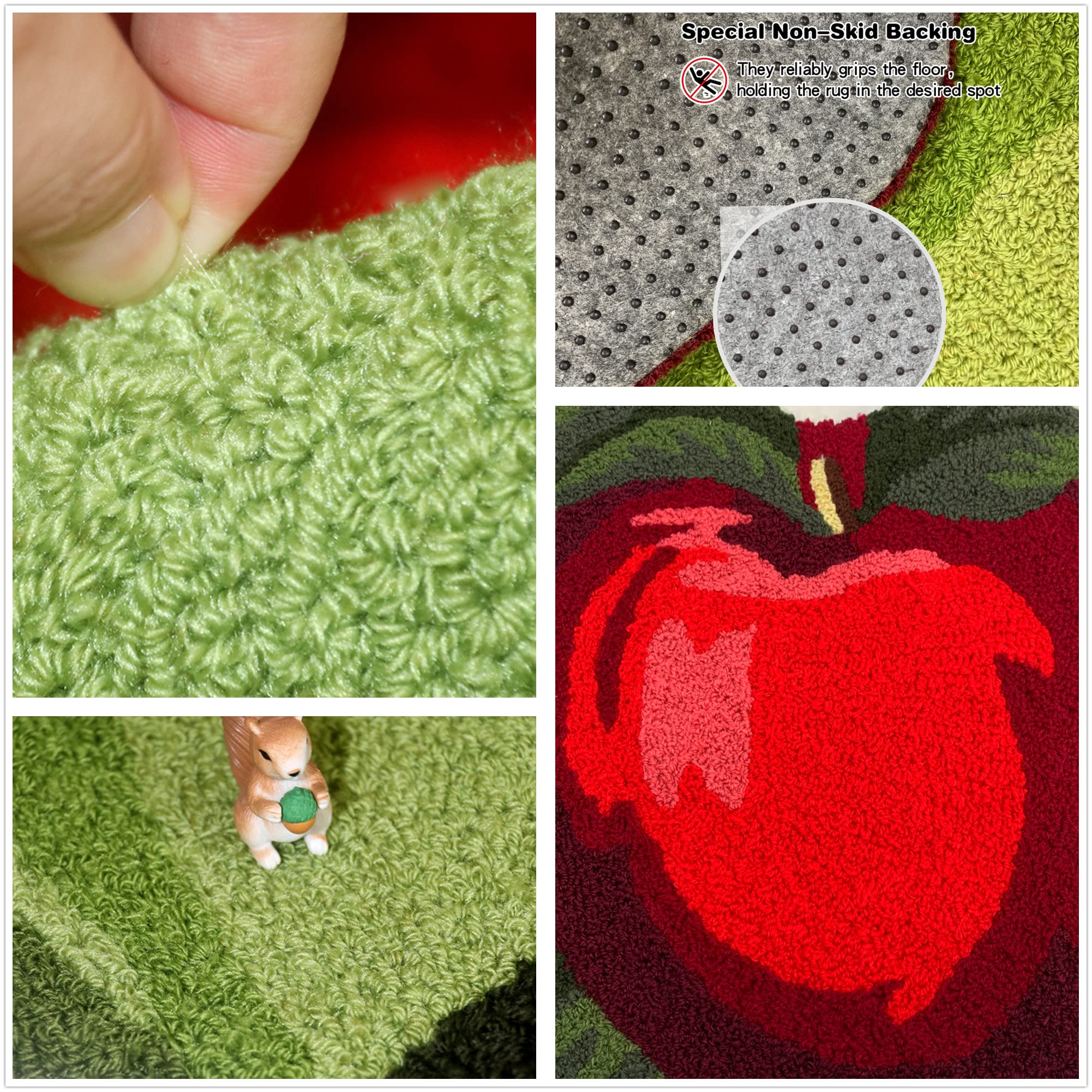 Apple Rug Fruit Shaped Mat Orchard Rug Red Hand Woven Carpet Bedroom Area Rug Non Slip Bathroom Rug Apple Orchard Home Decor Doormat Area Rugs Modern Area Rugs 17.7"x 31.49"