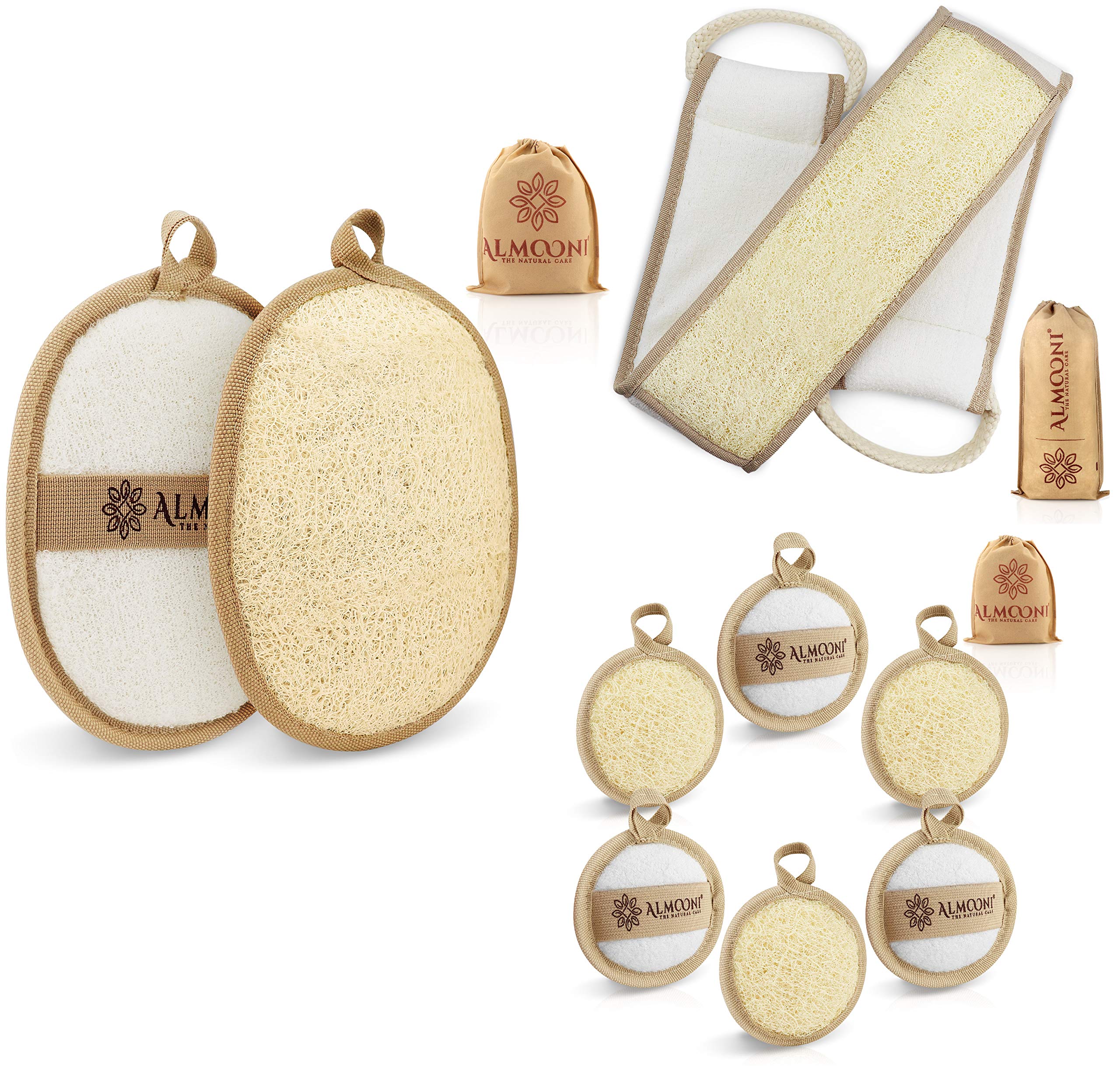 Premium Exfoliating Loofah Pad Body Scrubber, Back Scrubber and Facial Loofah Bundle, Made with Natural Egyptian Loofah Sponge That Gets You Clean, Not Just Spreading Soap