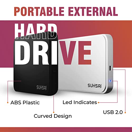 SUHSAI External Hard Drive USB 2.0 Hard Disk Storage and Backup Portable Hard Drive Memory Expansion - Ultra Slim 2.5 inch HDD Compatible with PC, MAC, Laptop, Desktop, Chormebook (250GB, White)