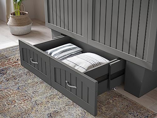 AFI, Nantucket Murphy Bed Chest with 6 inch Memory Foam Folding Matttress, Built-in Charging Station and Storage Drawer, Full, Grey
