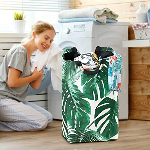 Tropical Palm Leaves Laundry Hamper Basket Bucket Foldable Dirty Clothes Bag Washing Bin Toy Storage Organizer for College Dorms, Kids Bedroom,Bathroom