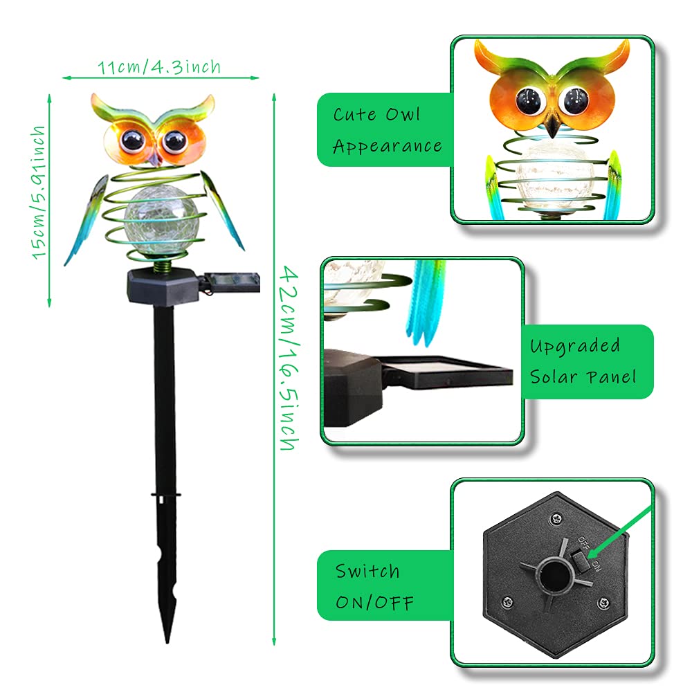 Solar Garden Lights Outdoor, Solar Owl Lights Waterproof Decor, Garden Stake Lights Solar Powered Crackle Glass Globe Lights Outdoor Warm White Owl LED Lights for Yard Lawn Patio Pathway Walkway