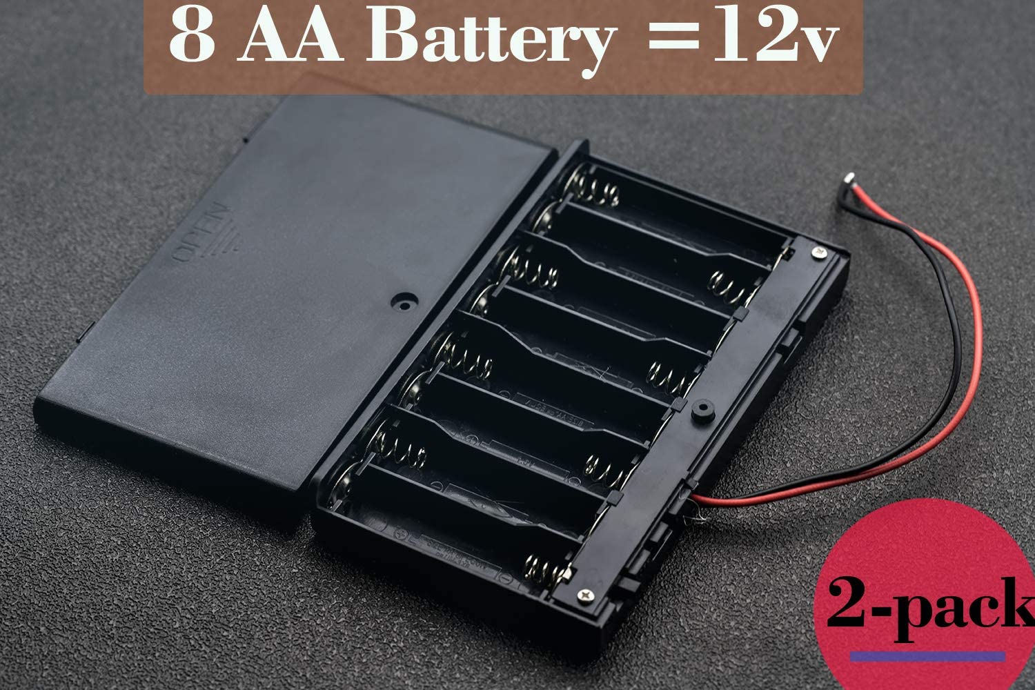 CO-RODE 8 x AA 12V Battery Holder Case Box Wired ON/Off Switch w Cover Pack of 2