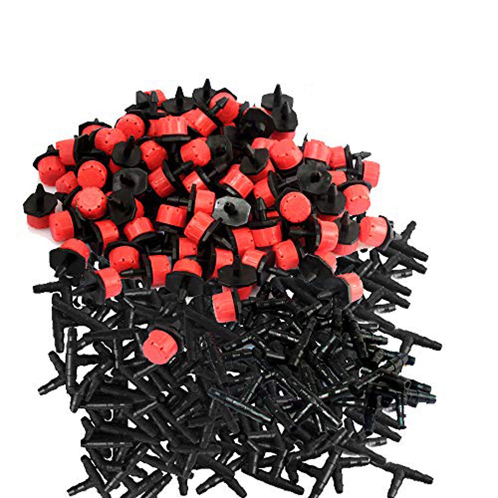 Drip Irrigation Kit Adjustable Drip Irrigation Dripper, Drip Irrigation Tee Rod Connector, Lawn and Herb Garden Irrigation Hose Fitting Sprinkler Irrigation System / 50 Pairs(Black+ Red)