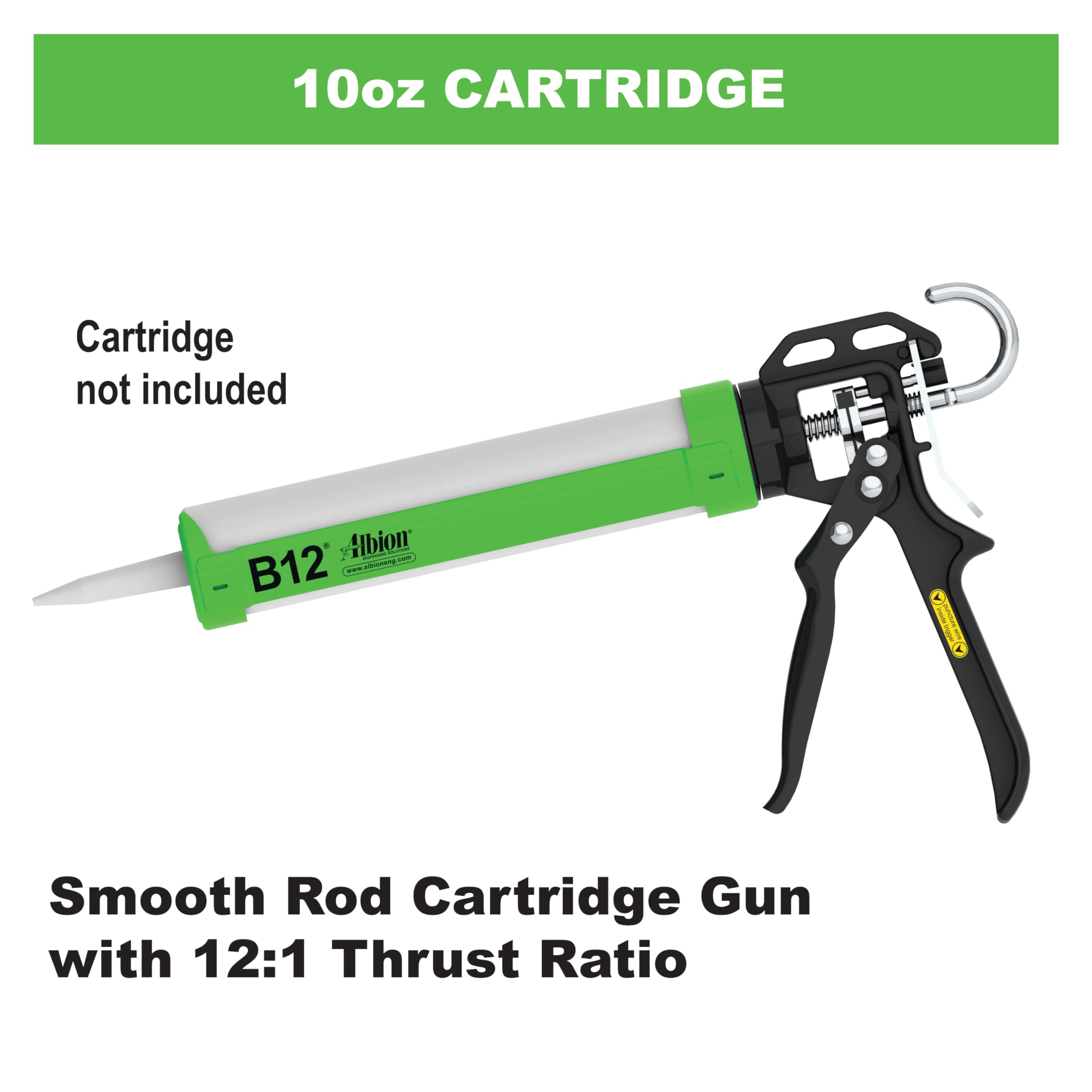 Albion Engineering Company B12 B-Line Manual Cartridge Caulking Gun, 1/10 Gallon (10 oz), 12:1 Drive