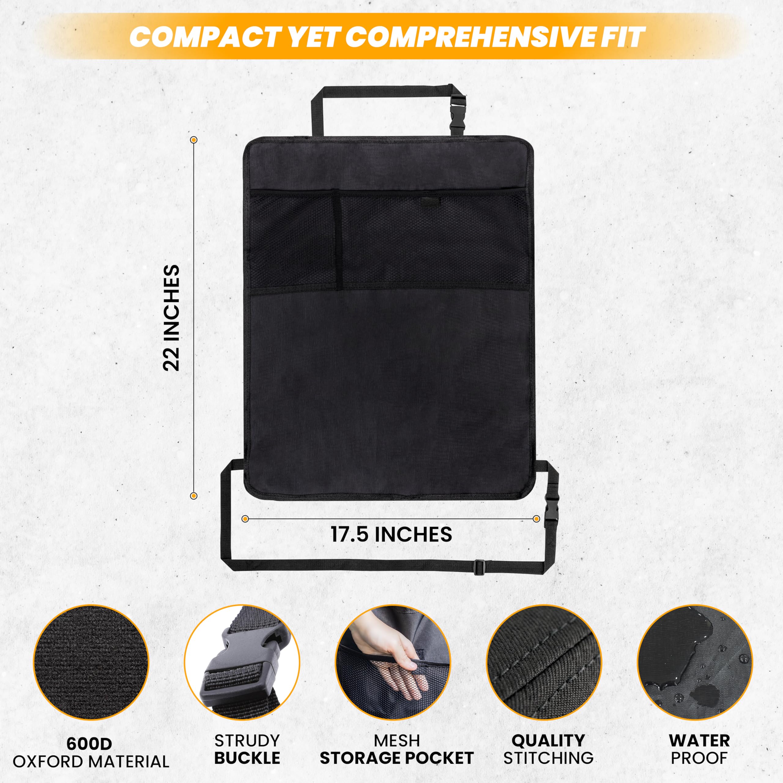 EcoNour Car Seat Cover for Kids (2-Pack) | Premium Waterproof Fabric Back Seat Cover | Car Kick Mats with 3 Pocket Protector | Essential Car Seat Protector for Child Car Seat | Car Seat Protector