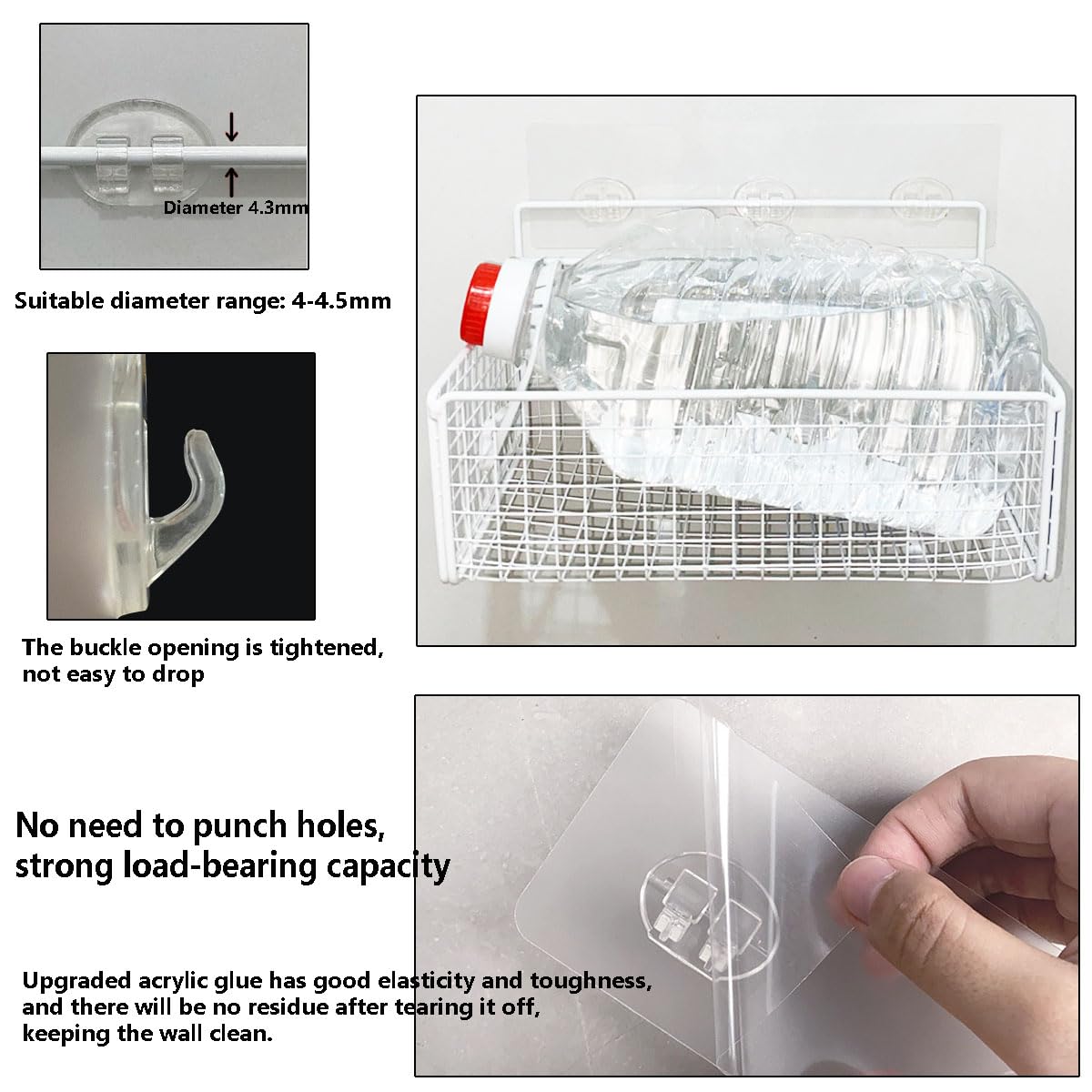 24 Pcs Shower Caddy Adhesive Replacement,Adhesive Hooks,Strong Transparent Adhesive,Shower Shelf Adhesive for Soap Holder, Bathroom Storage Shelves, Kitchen Racks (10Pack)