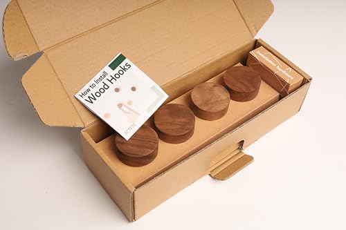 ACTESE Modern Wooden Wall Hooks Set, Walnut Coat Hooks,Wall Mounted, Classy Wood Coat Hanger, Heavy Duty, Wall Mounted, Wood Pegs for Hanging Hats, Jackets, or Bags (Round (Walnut 4pcs))