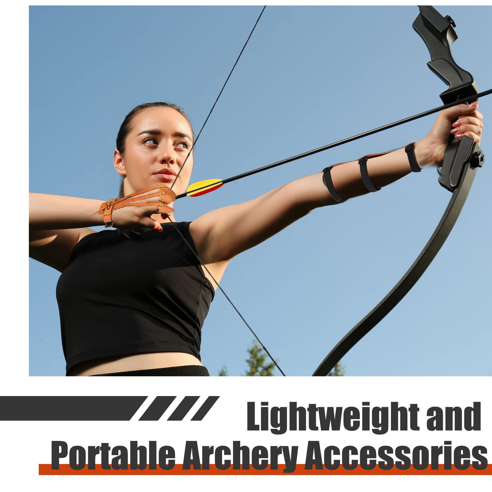 3 Straps Arm Guard with 3 Finger Glove Set Adjustable Archery Arm Guards Archery Glove Non Slip Protective Archery Accessories for Adult Unisex Recurve Compound Long Bow Hunting Target Shooting, Brown