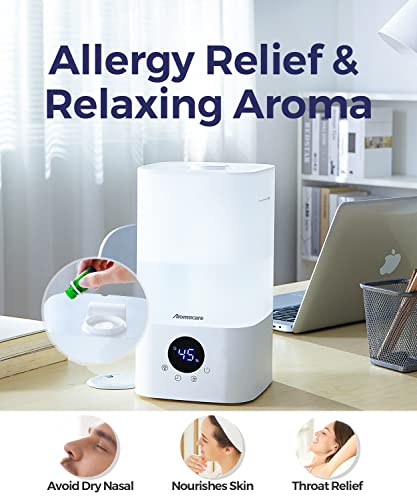 Aromacare Humidifiers for Bedroom, 2.5L Cool Mist Air Humidifier with Essential Oil Diffuser, Small Ultrasonic Top Fill for Baby Kids Plant, Auto Humidity, Auto Shut-Off (White)