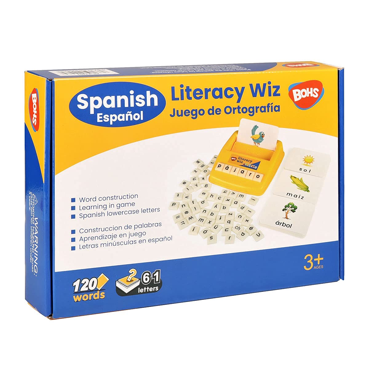 BOHS Spanish Literacy Wiz Spelling Game - Espanol Lower Case 60 Flash Cards - Preschool Language Learning Educational Toys