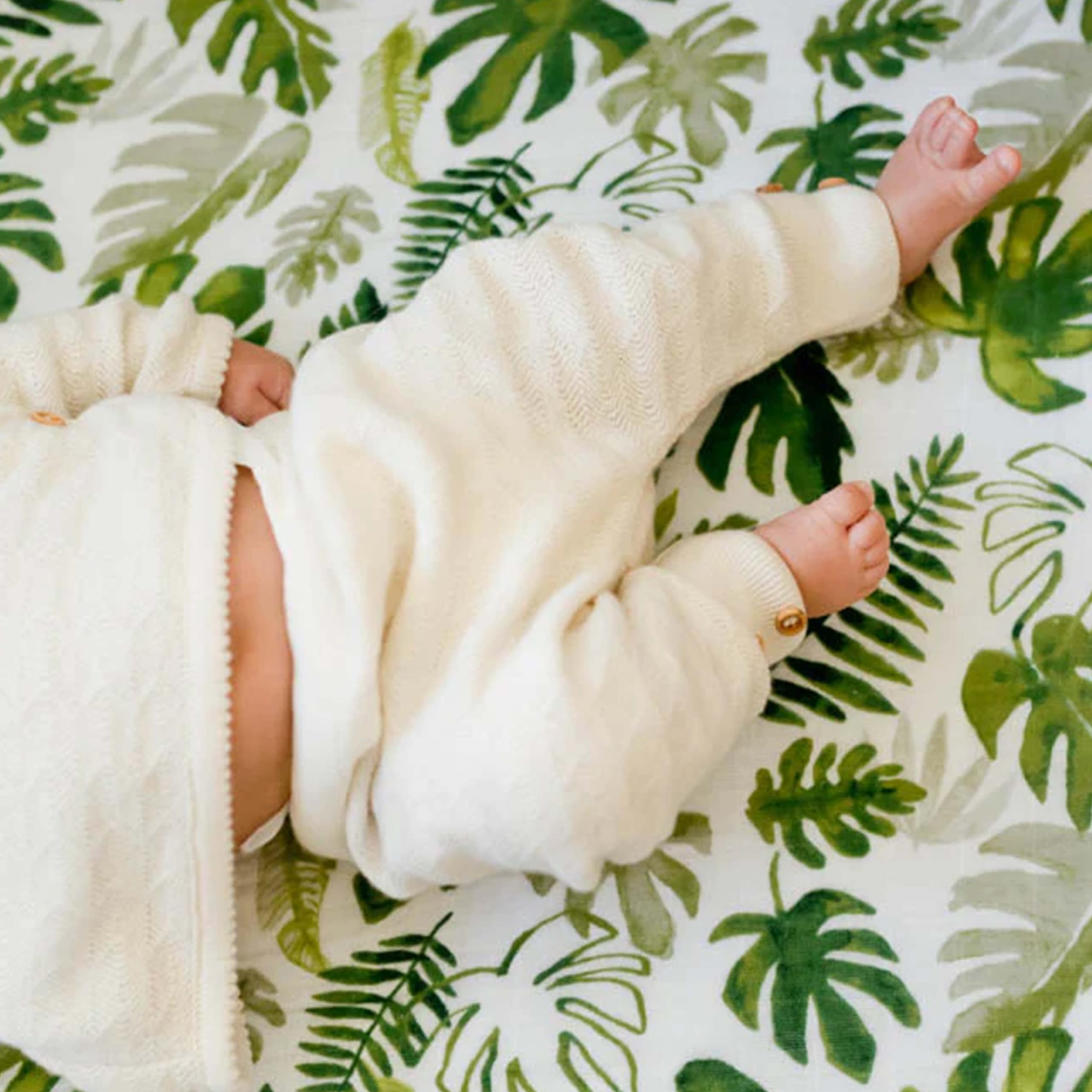 Little Unicorn Tropical Leaf Fitted Crib Sheet | 100% Cotton Muslin | Super Soft | Sized for Standard Baby Crib & Toddler Mattress | Machine Washable | 52” x 28” x 9”