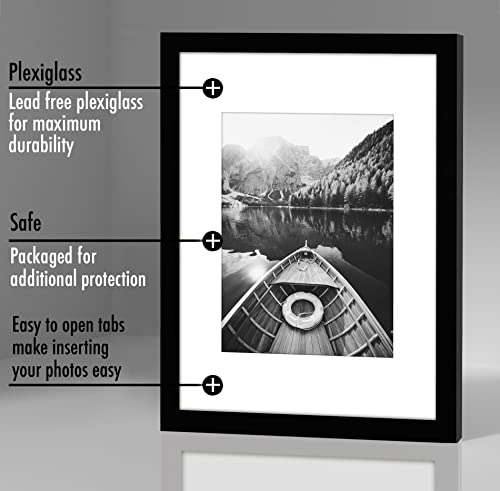 Americanflat 9x12 Picture Frame in Black - Set of 5 - Use as 6x8 Picture Frame with Mat or 9x12 Frame Without Mat - Plexiglass Cover and Sawtooth Hanging Hardware for Horizontal or Vertical Display