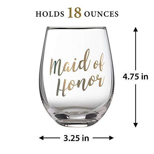 Lillian Rose Gold Maid of Honor Stemless Wine Glass, 1 Count (Pack of 1)