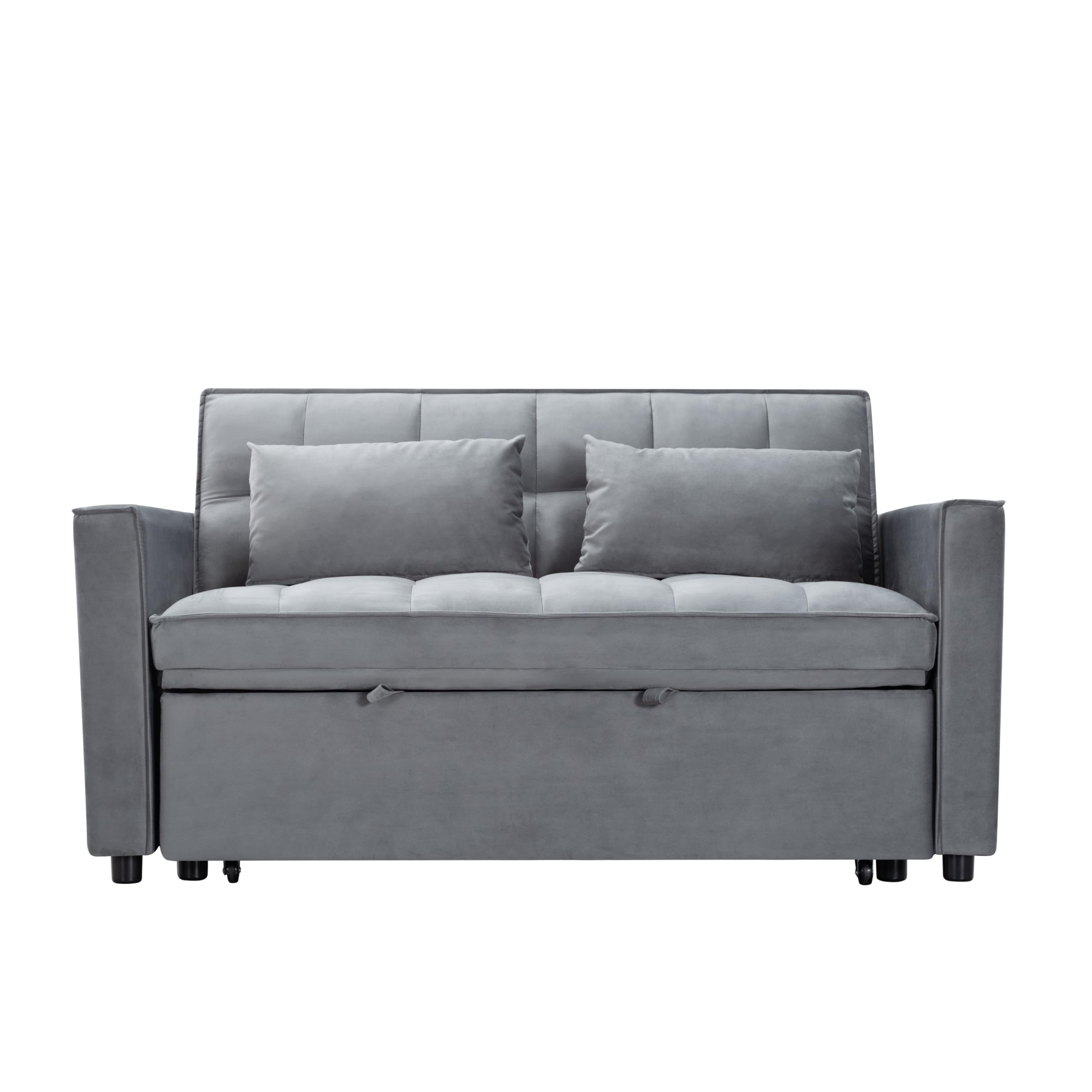 55 Inch Sleeper Sofa Bed 3-in-1 Futon Sofa Couch 2-Seater Loveseat with Tuft Design and Side Storage Pocket, Soft Pillows, Multipurpose Velvet Sleeper Sofa Bed