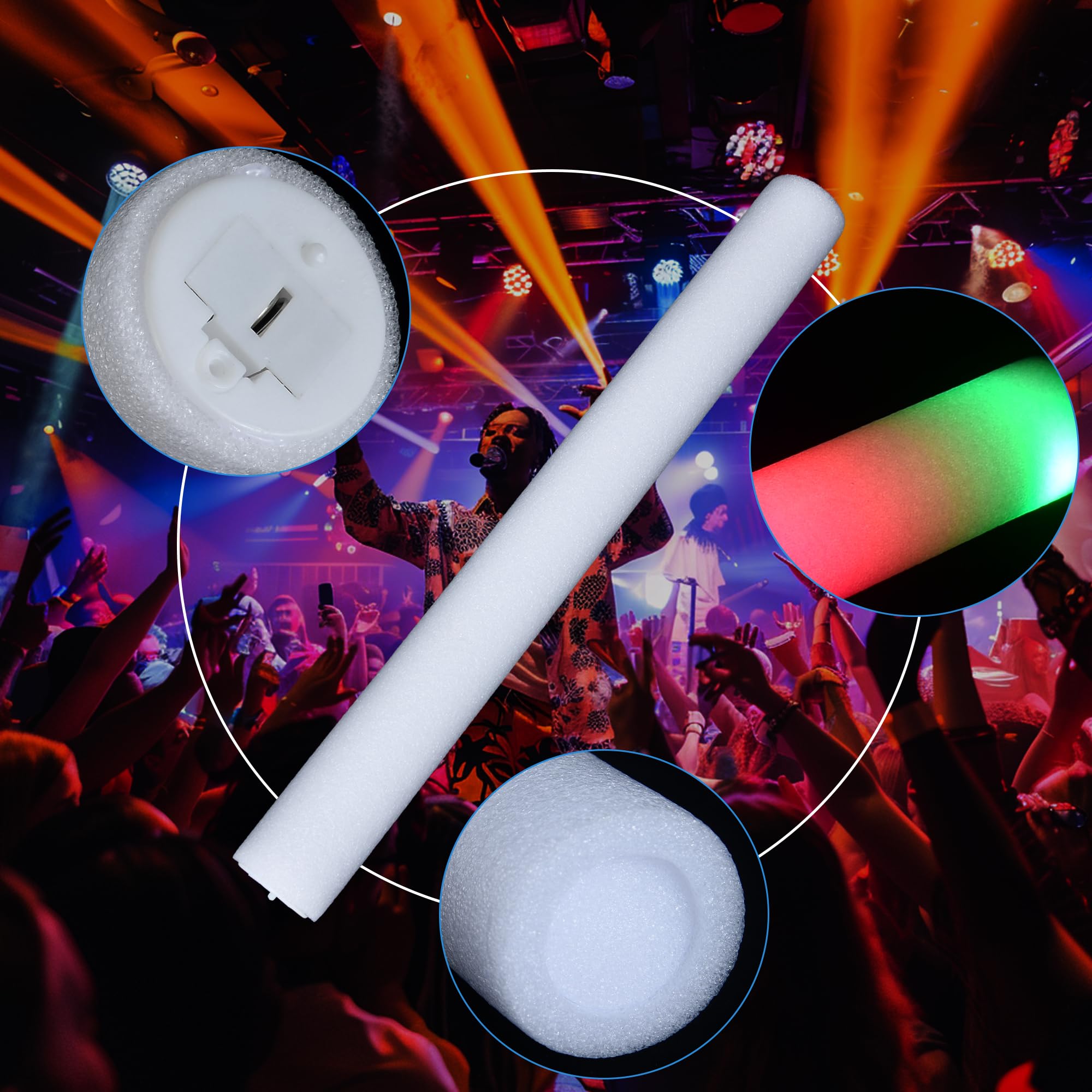 55 Pack led foam glow sticks bulk,white foam glow sticks for adults wedding,wedding glow sticks for reception props,light up foam sticks,light sticks for parties bulk,party light sticks pack.