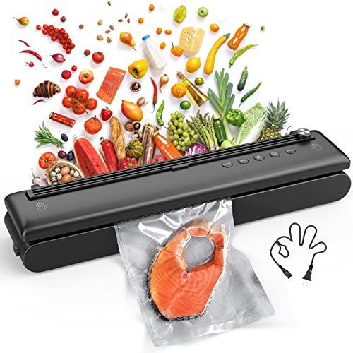 BEYUAM Vacuum Sealer, Food Saver Vacuum Sealer Machine with Auto&Manual Options for Food Storage, 5 in1 Food Vacuum Sealer with Dry&Moist Modes, LED Indicator Lights, Compact Design, Includes 15PCS Vacuum Seal Bags,1 Air Suction Hose, 1Cutter (Black)