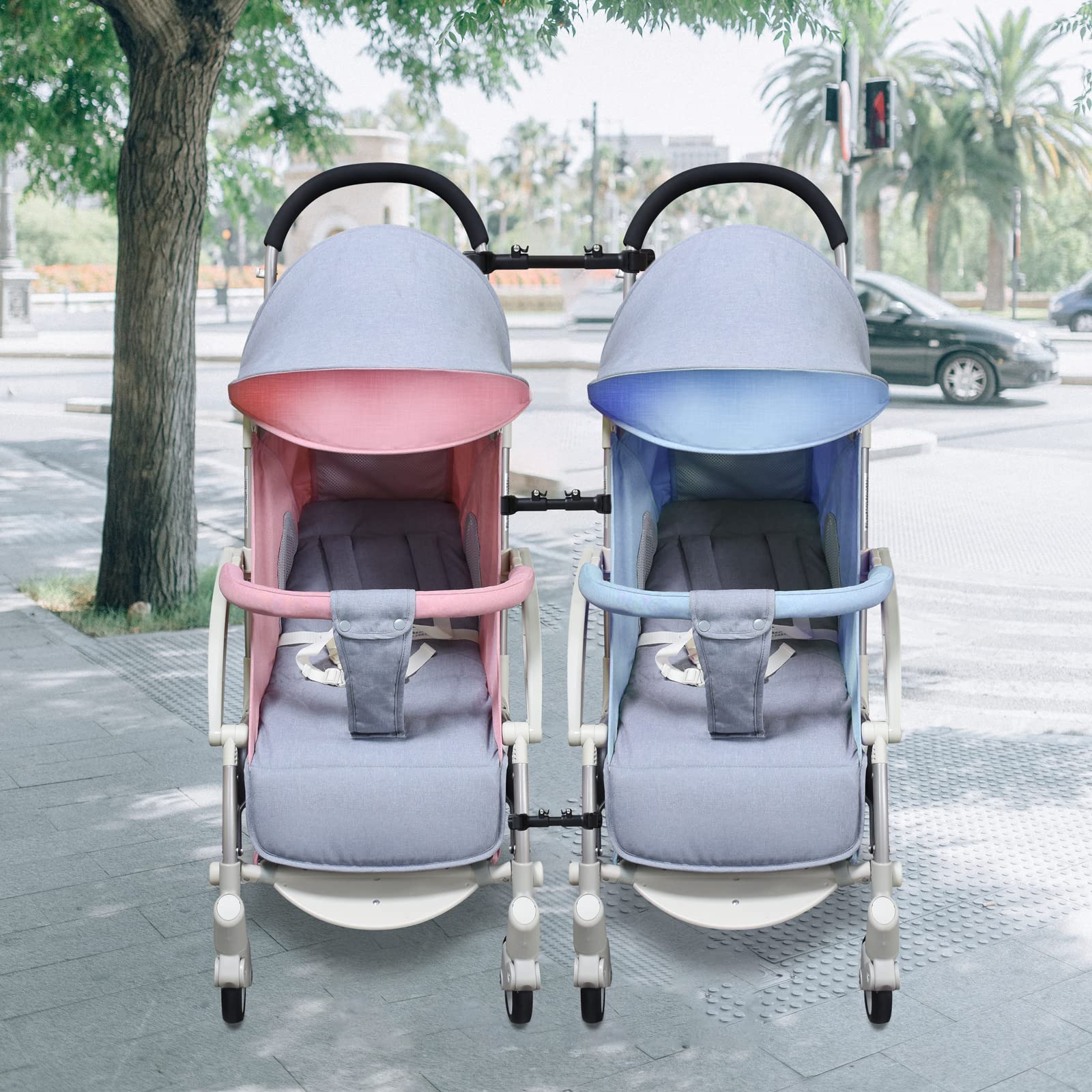 3 Pcs Twin Stroller Connector Side by Side, Universal Stable Baby Stroller Pushchair Connectors, Detachable Adjustable 2 in1 Twin Dual Stroller Connector for Two Strollers Connection 