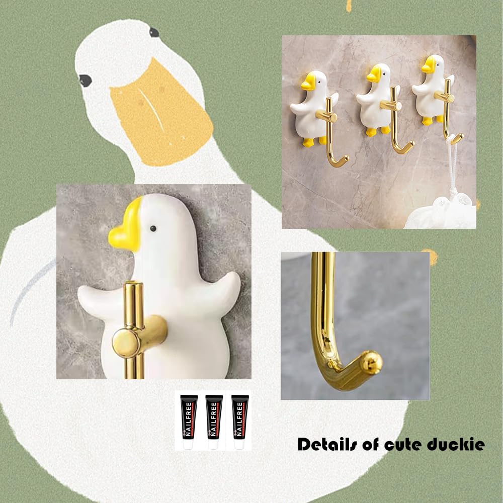 Acubtybuy Wall Hooks Set of 2, Cute Duck Handmade Hooks Coat Hooks, Hat Coat Key Leash Towel Hanger, Key Holder for Wall Rustic Decor Gifts (2 Pack)