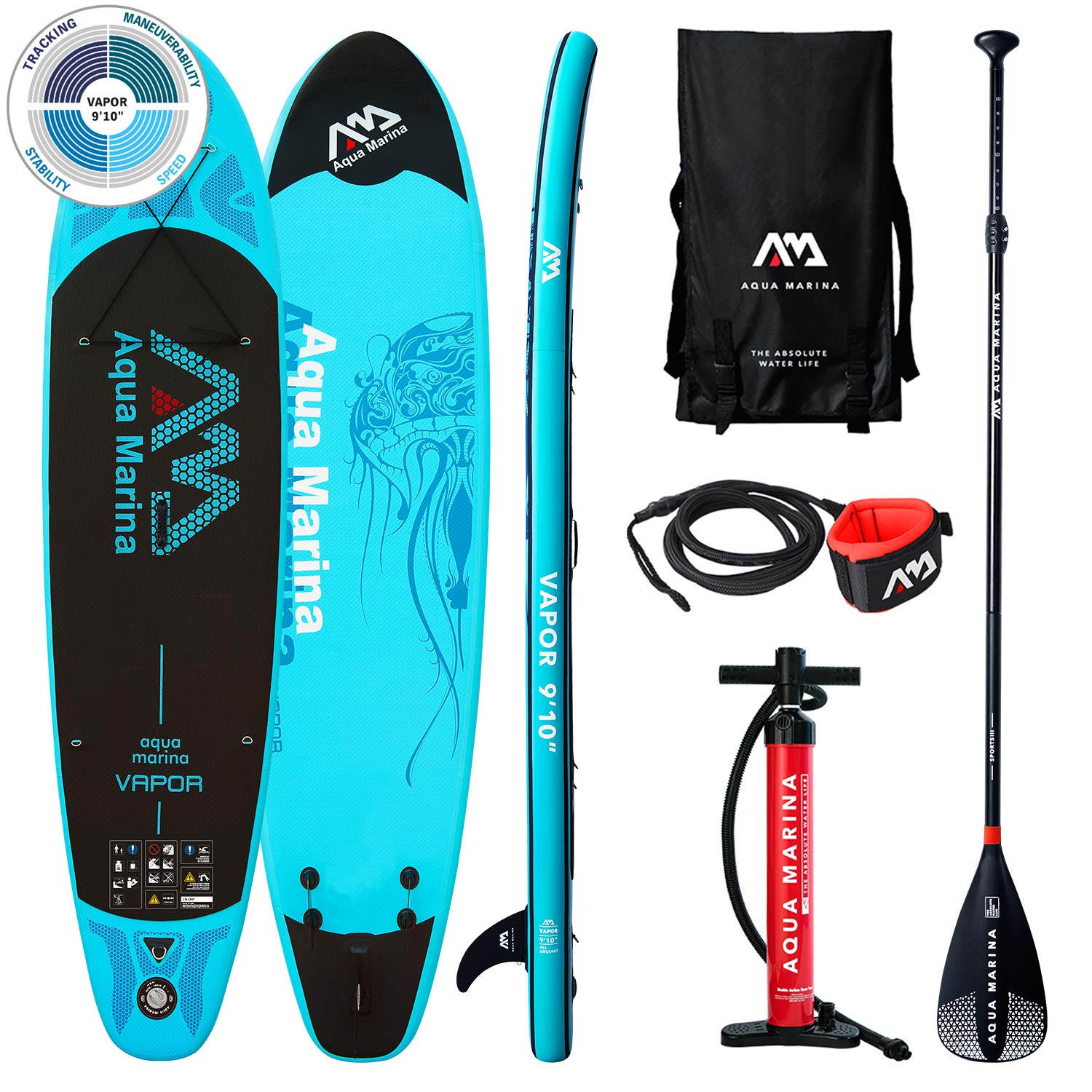 2019 Upgraded 9'10" Vapor iSUP Inflatable Paddleboard with Leash Pump Paddle and Bag - Adults and Youth Sup Deck Stand Up Paddle Boards Blow Up - 4.72" Thick / 30" Wide
