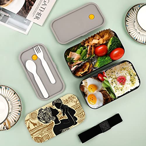 African Black Woman Bento Lunch Box Leak-Proof Bento Box Food Containers with 2 Compartments for Offce Work Picnic Black-Style