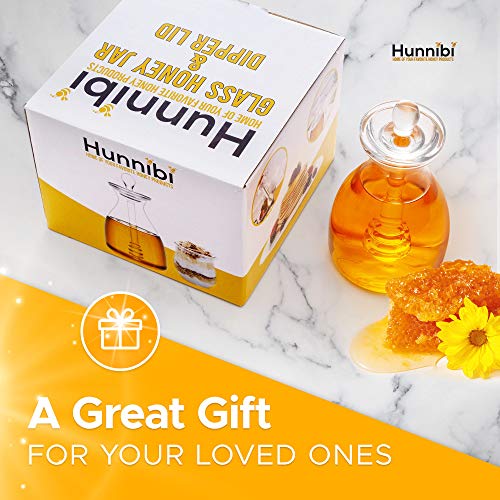 Hunnibi Handmade Honey Jar with Dipper, Glass Made Honey Dipper and Honey Pot