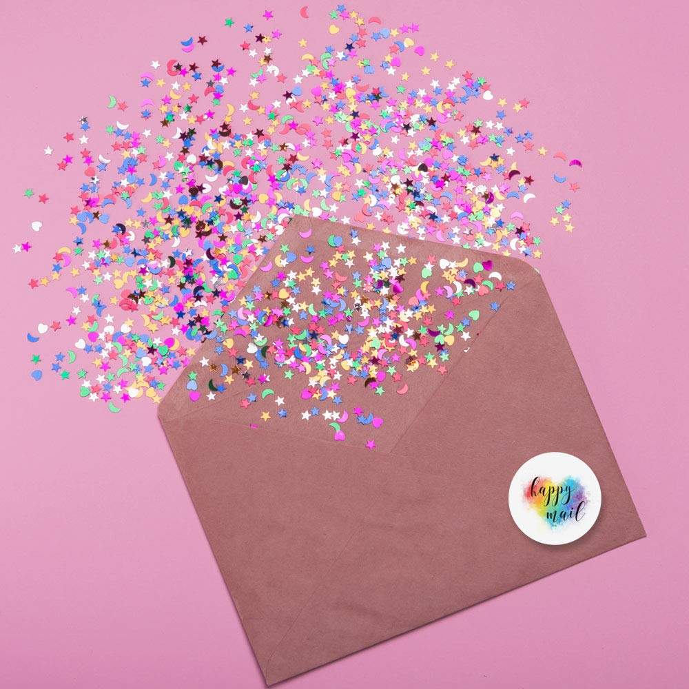 Rainbow Heart Happy Mail Thank You Customer Appreciation Sticker Labels for Small Businesses, 60 1.5" Circle Stickers by AmandaCreation, Great for Envelopes, Postcards, Direct Mail, & More!