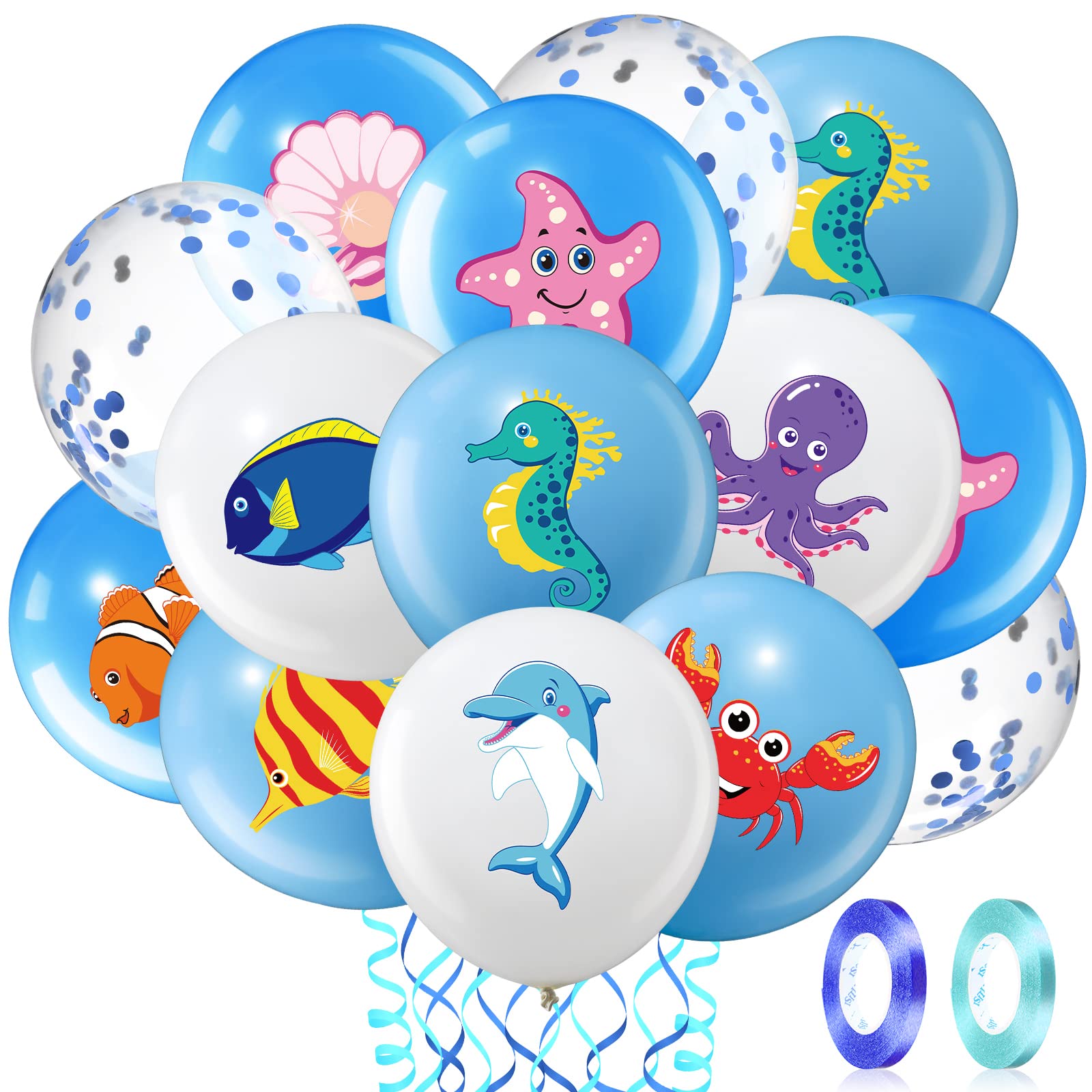 50 Pieces Sea Animals Balloons Party Decorations, Under the Sea Birthday Party Latex Balloons Ocean Theme for Boys Girls Marine Creatures Beach Party Favors Baby Shower Supplies
