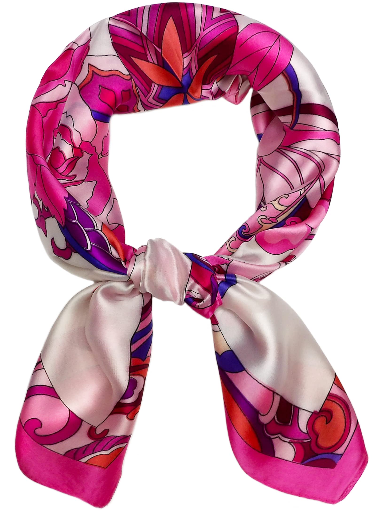27.5'' Silk Feeling Scarf Medium Square Satin Head Neck Scarf for Women Hair Sleeping at Night,16-Pink
