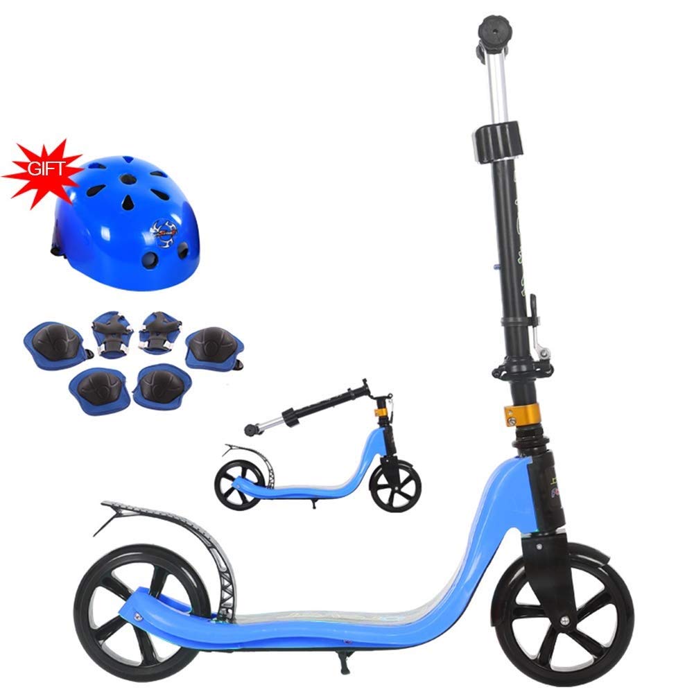 ygqtbc Mongoose Trace Foldable Kick Scooter Series, Featuring Quick-Release Adjustable Height Handlebars and Kickstand with Wheels, Multiple Colors Available (Color : Blue)