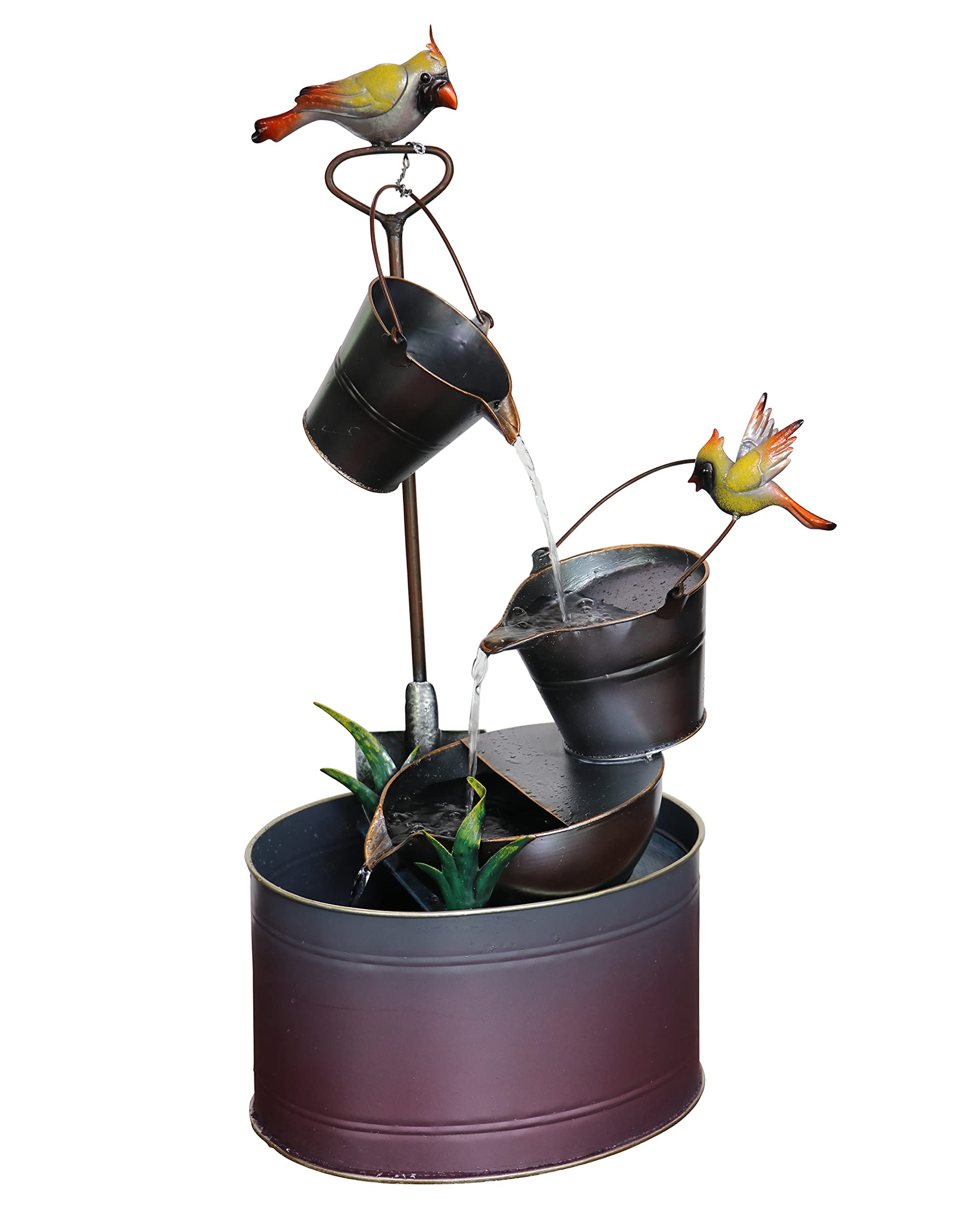 HOSERIMO 27.6" Tall Outdoor Floor Water Fountain 3-Tier Pump Fountain with Hummingbird Bath Statue for Decor Home Garden Patio Backyard Lawn, Rustic