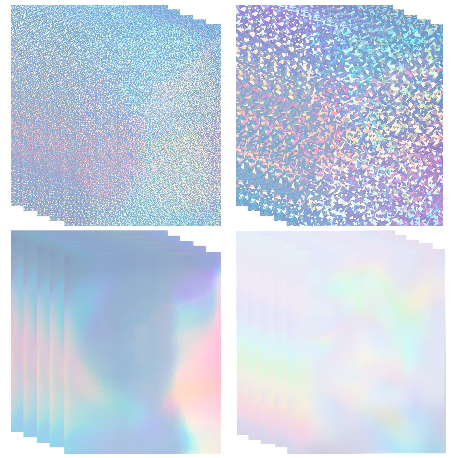 20 Sheets Holographic Sticker Paper for Inkjet & Laser Printer, Printable Vinyl Sticker Paper, Dries Quickly Sticker Paper Waterproof - 8.5x11 inch, Diamond/Rainbow/Dots/Transparent