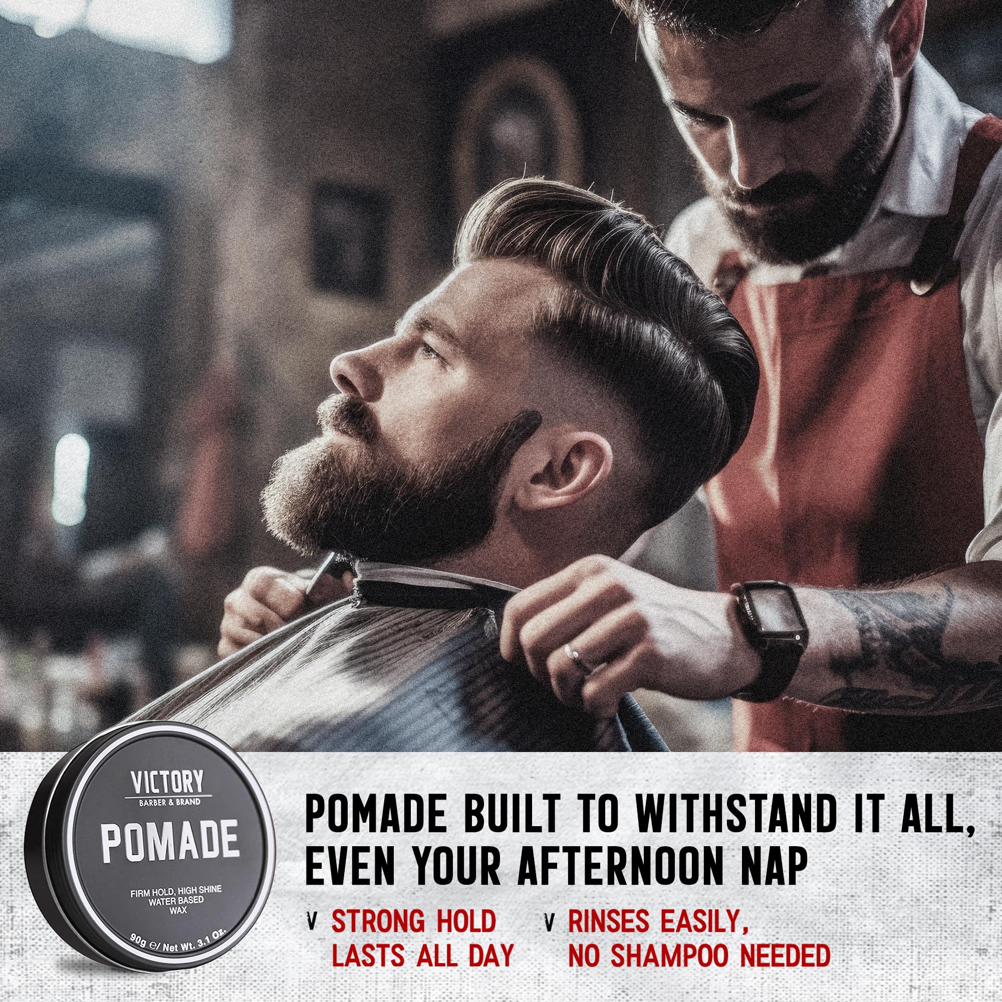 Victory Barber & Brand Pomade for Men, 3.1 Ounce, Water Based Pomade for Men, High Shine Hair Wax for Men, Strong Hold Pomade, Made in USA
