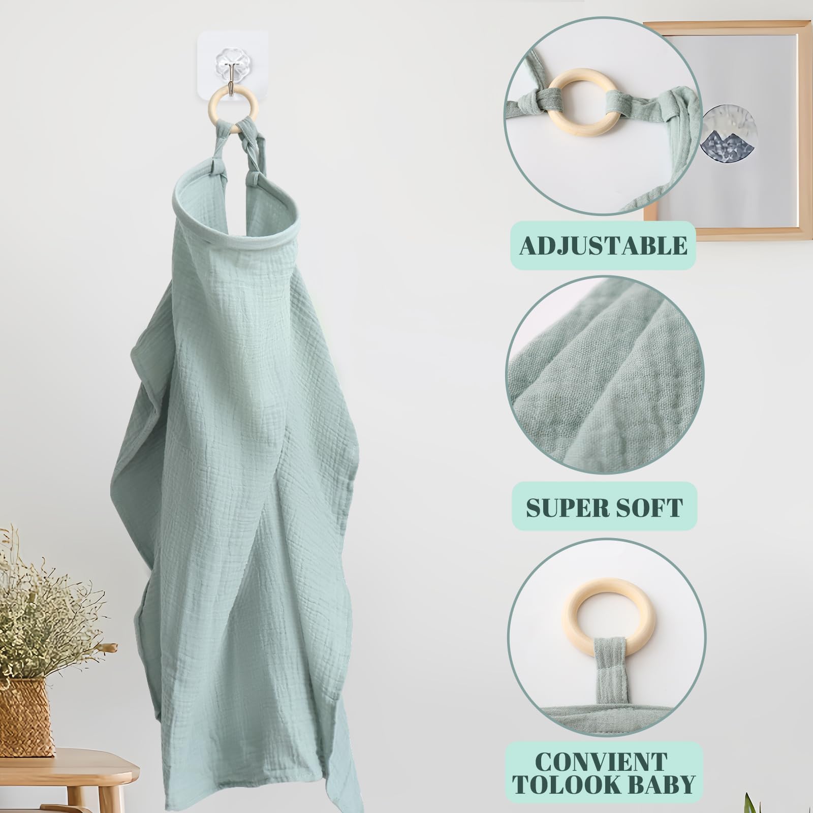 2PCS Muslin Nursing Cover for Baby Breastfeeding, Privacy Feeding Cover for Mom Breathable, Soft Cotton Nursing Apron with Hard Hoop