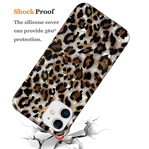 J.west Case Compatible with iPhone 12 Mini 5.4-inch, Luxury Glitter Sparkly Leopard Cheetah Print Design Translucent Clear Durable Soft Silicone Protective Phone Case Cover for Girls Womens (Bling)