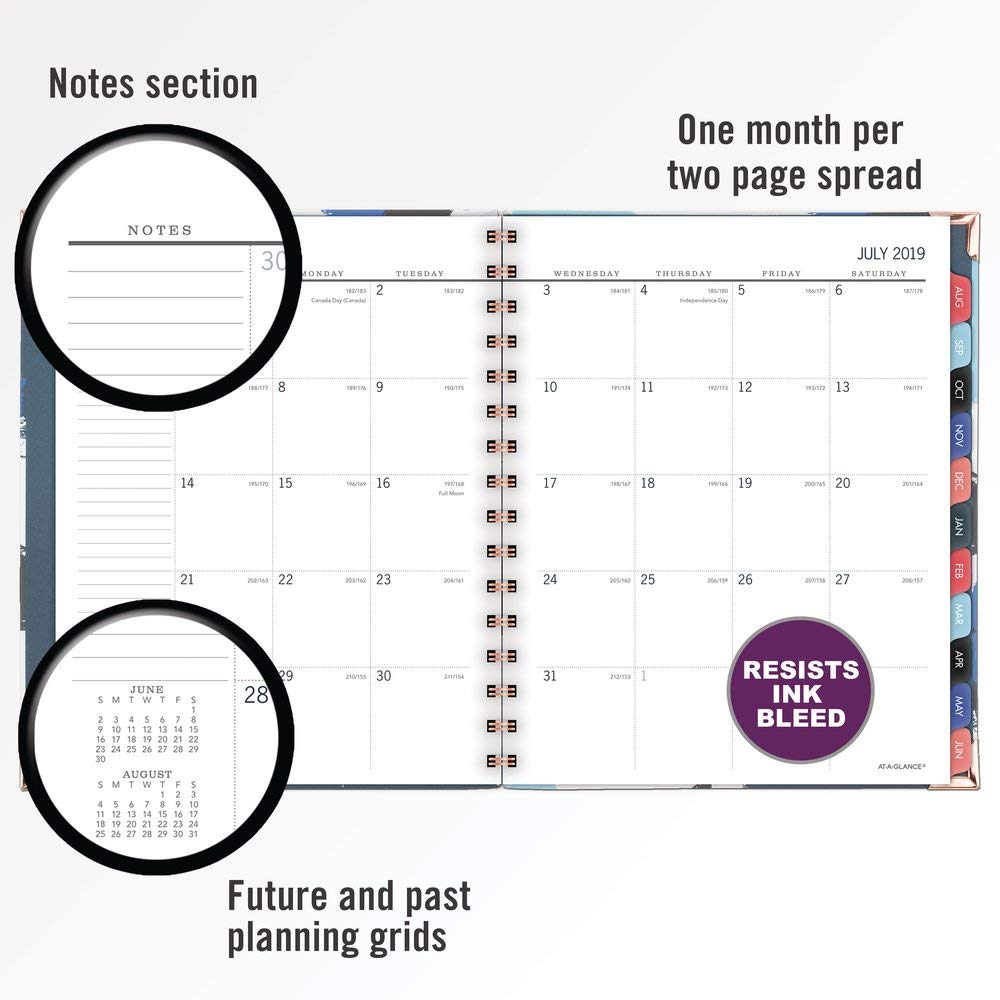 2019-2020 Academic Planner, AT-A-GLANCE Weekly & Monthly Planner, 7" x 8-3/4", Medium, Hardcover, Badge, Floral (6203F-805A)