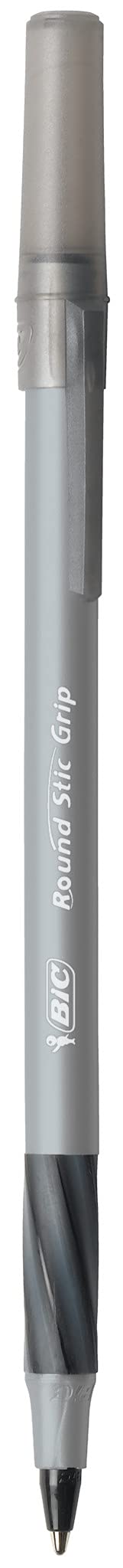 BIC Round Stic Grip Xtra Comfort Ballpoint Pen, Fine Point (0.8mm), Black, 12-Count