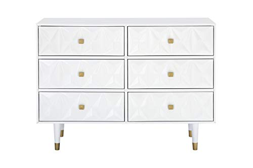 Linon Home Décor Sheerah Six Drawer Geo Texture White Dresser, Gold