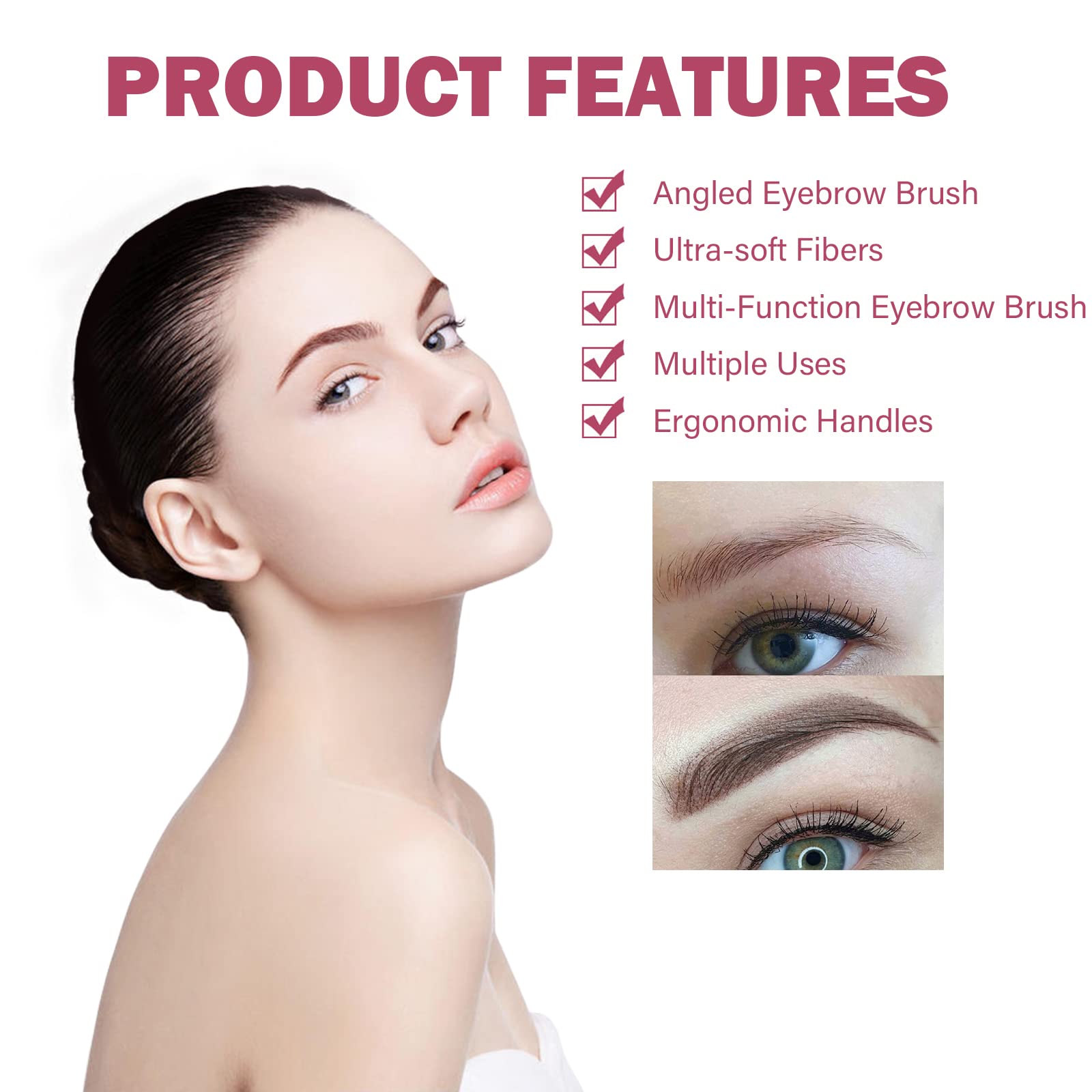 4D Hair Stroke Brow Stamp Brush, Eyebrow Hair Stroke Brush, Multifunction Ultra-thin Angled Realistic Eyebrow Brush for Powder, Cream, Gel and Wax (Light brown)