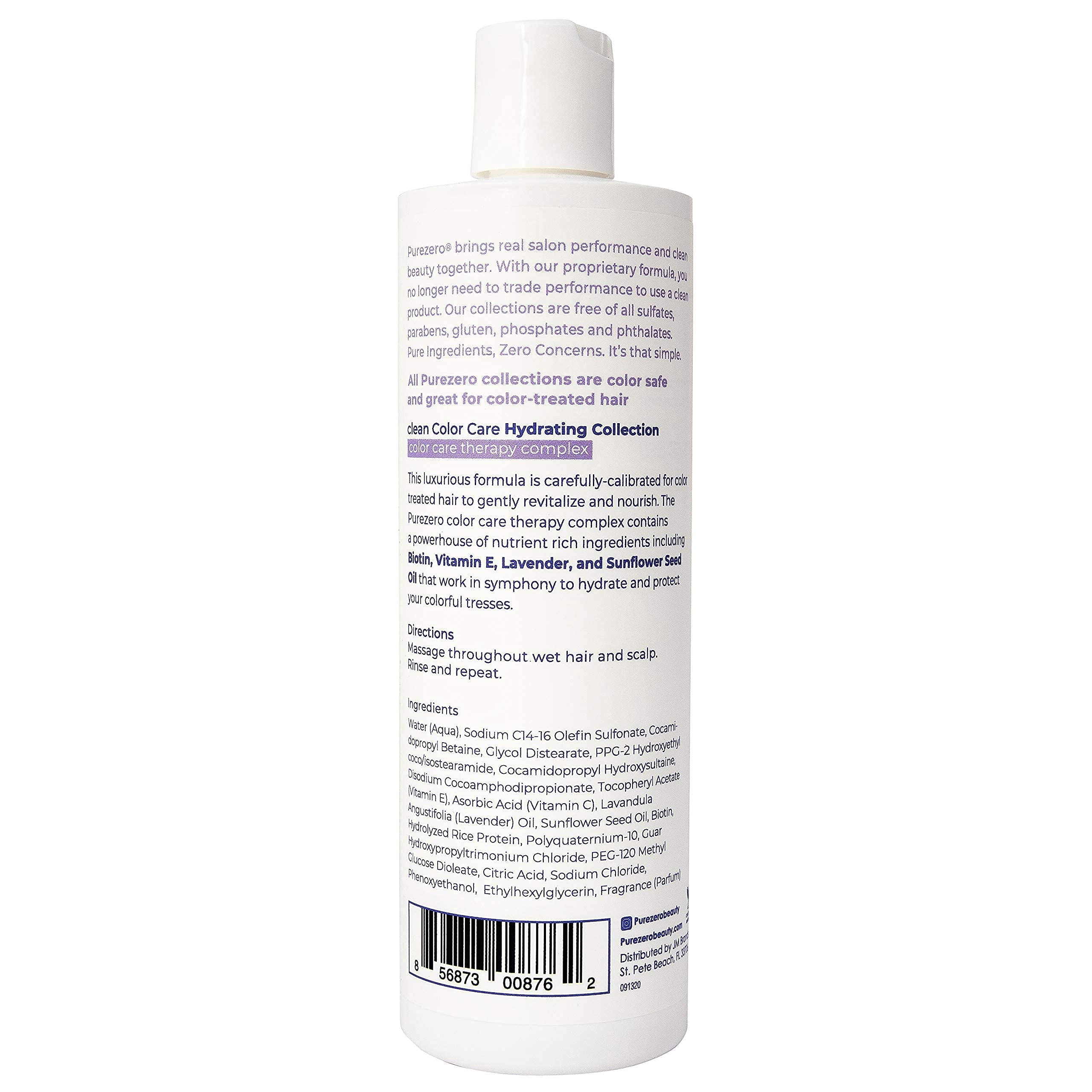 Purezero Clean Color Care Hydrating Shampoo & Conditioner Set - Toning, Balance for Color Treated Hair - Hydrate Dry Hair - Zero Sulfates, Parabens